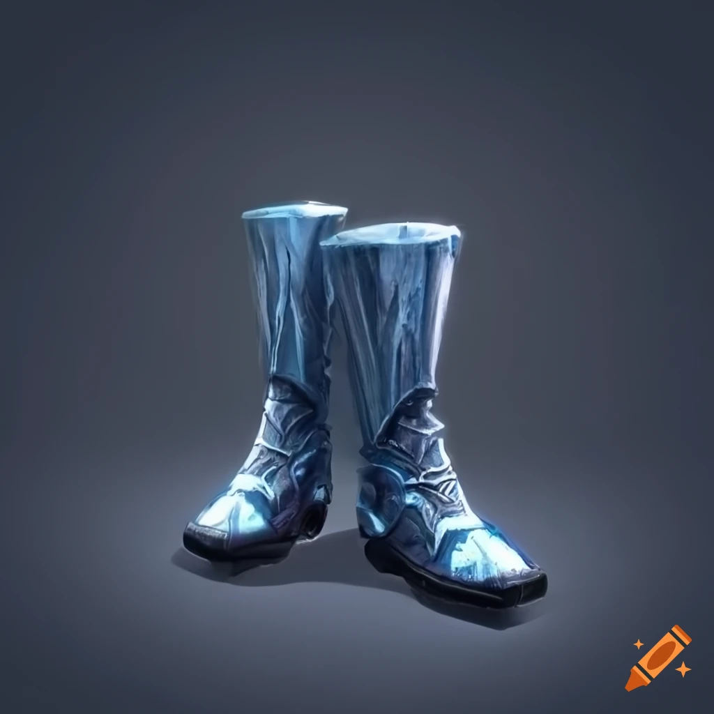 Legendary enchanted mithril boots for RPG knight's armor on Craiyon