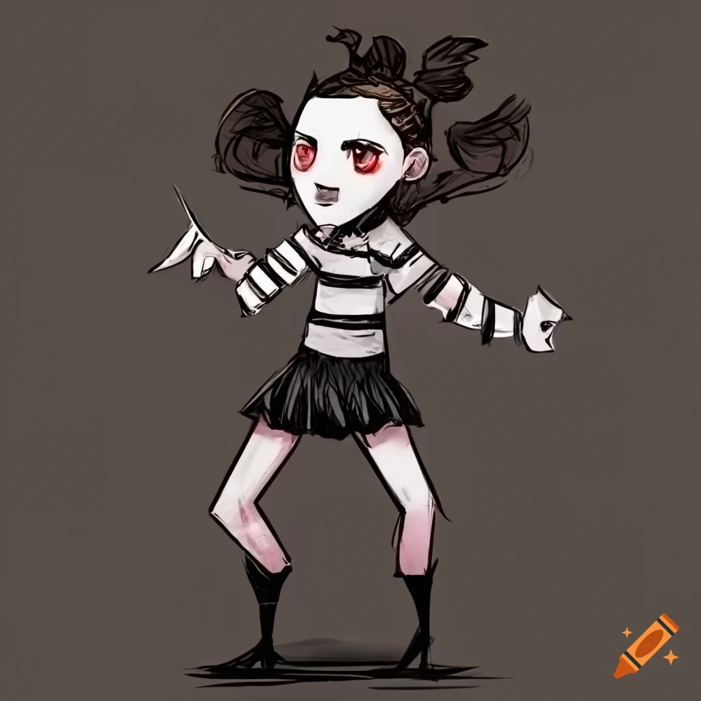 Female mime character in the style of don't starve on Craiyon