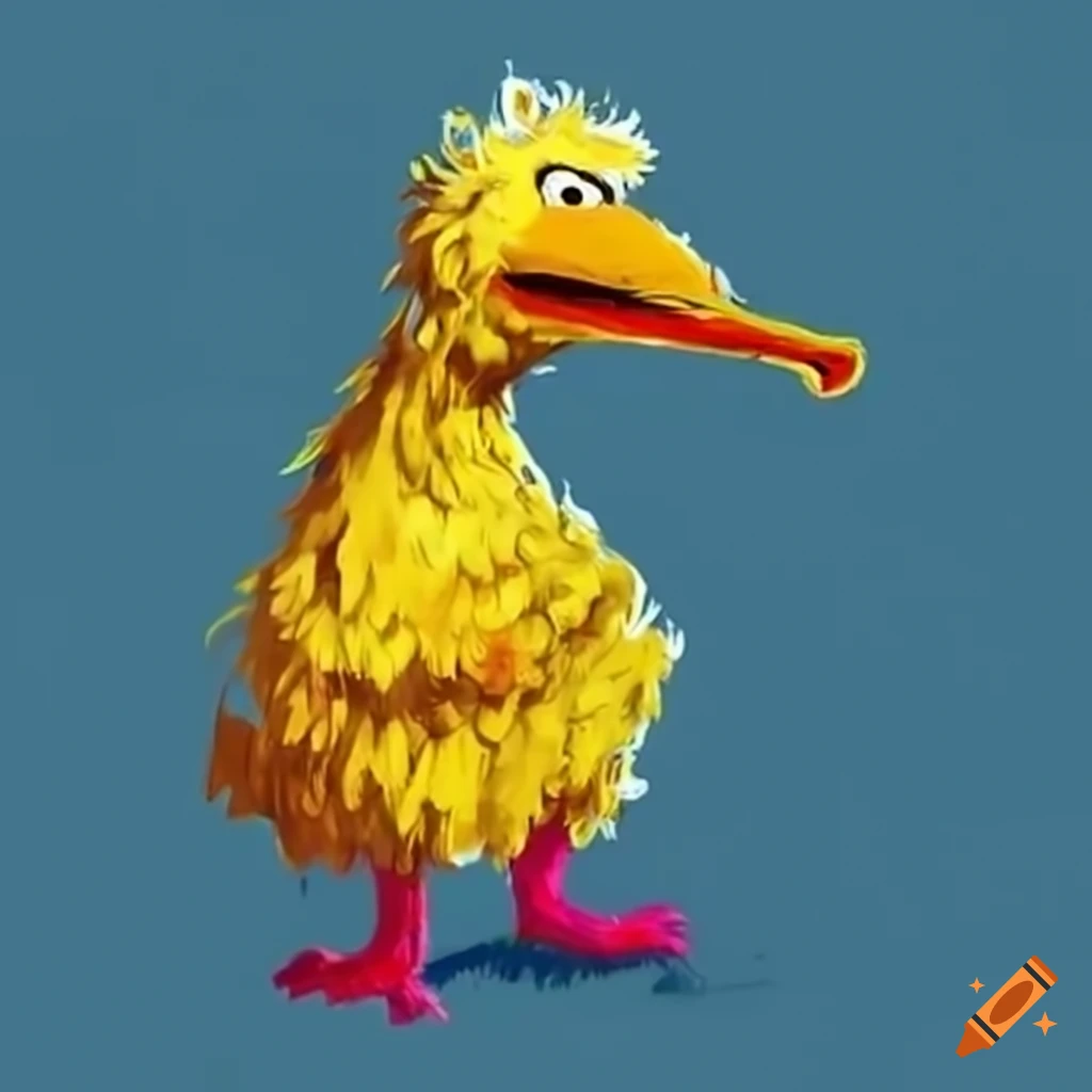 Angry big bird character in a painted illustration on Craiyon