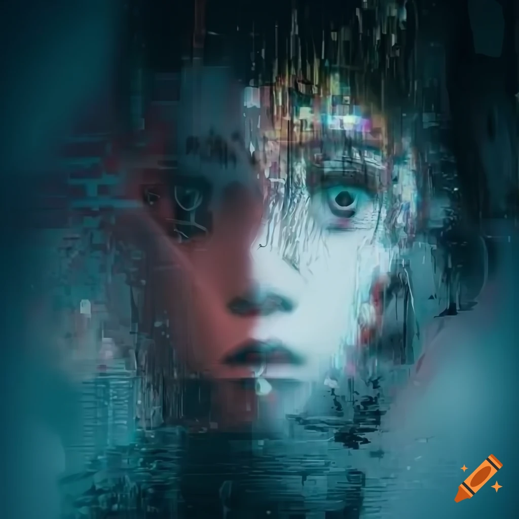 Anime-inspired photo art with double exposure effect and glitchy ...