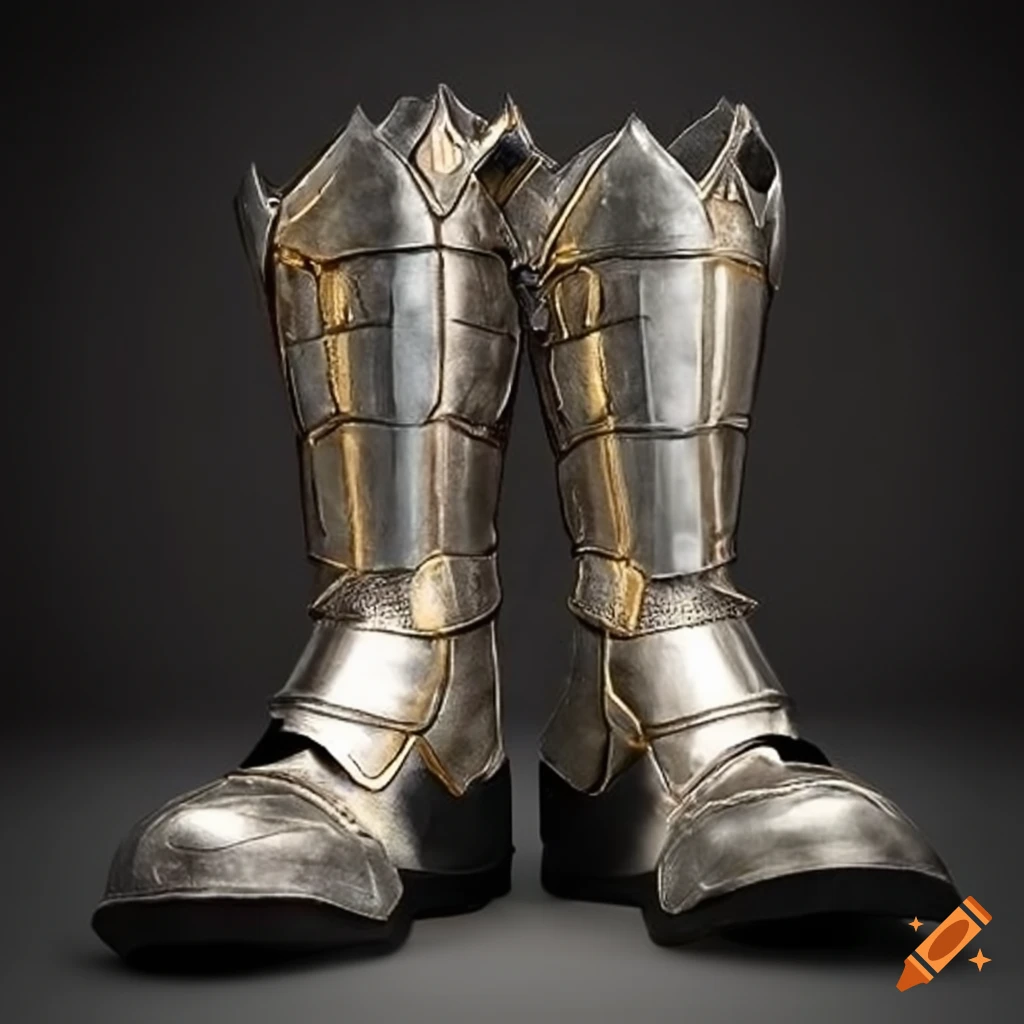 Pair of adorned mithril plated knight magic boots for rpg game ...