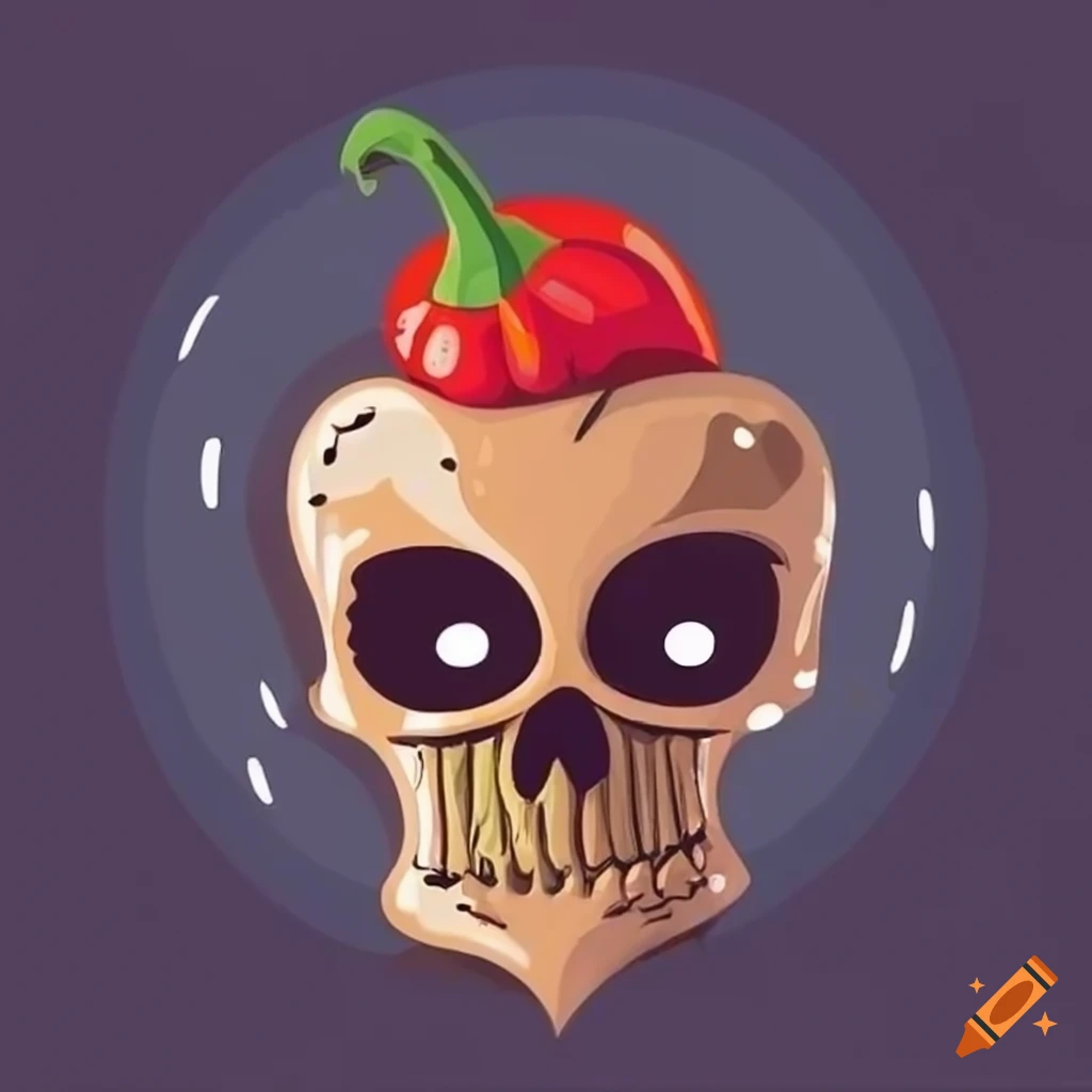 Skull shaped bowl filled with hot peppers in a cartoon style on Craiyon