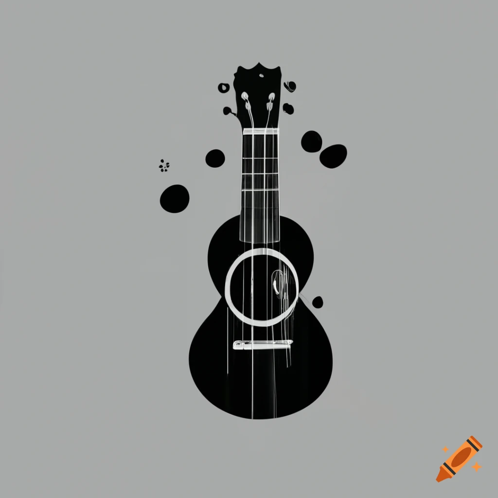Ukulele in stencil style for graffiti art in black and white on Craiyon