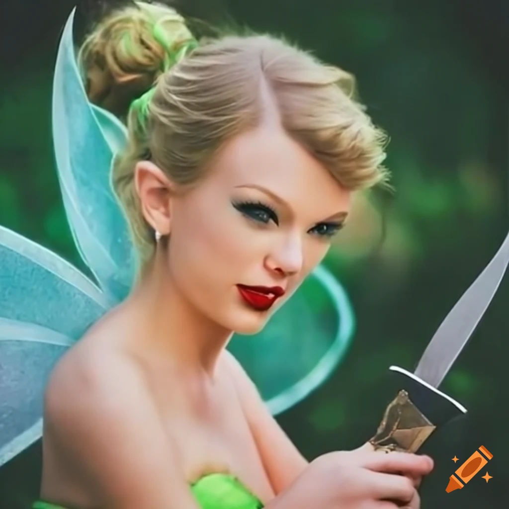 Taylor swift dressed as tinkerbell holding a knife on Craiyon
