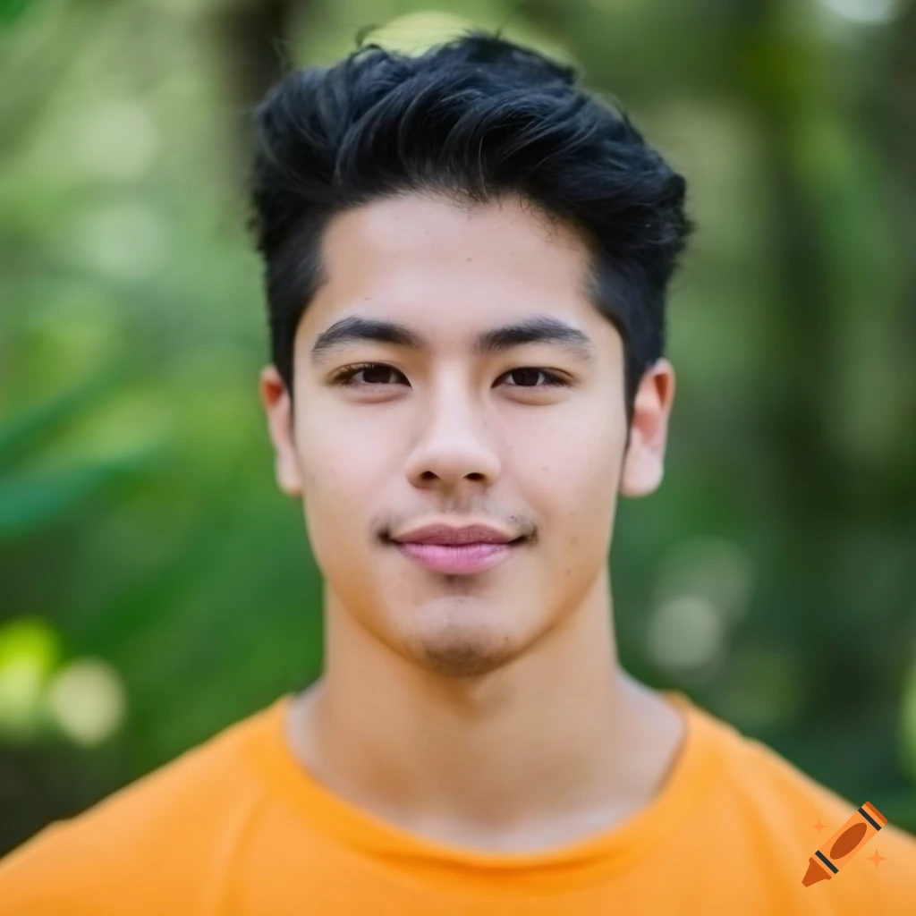 Headshot of a serious Hispanic Japanese mix man with medium hair on Craiyon