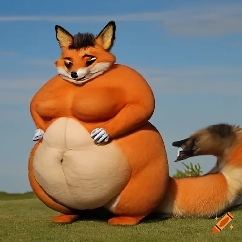 Fox anthro female gaining weight in voluptuous curves on Craiyon