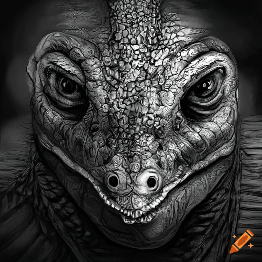 Intricately-detailed brown basilisk with a profound gaze and symbolic ...