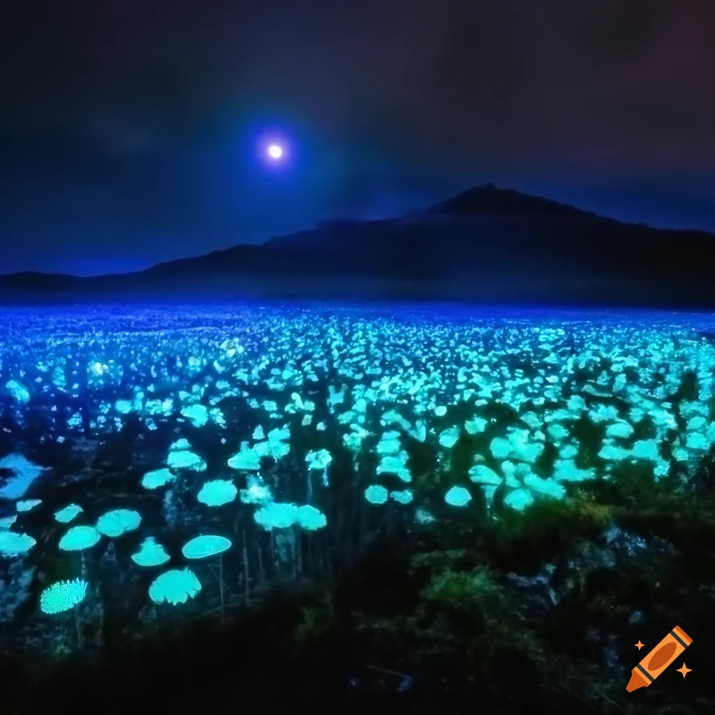 Tyrannosaurus rex in a galactic lake with luminous mushrooms and butterflies on Craiyon