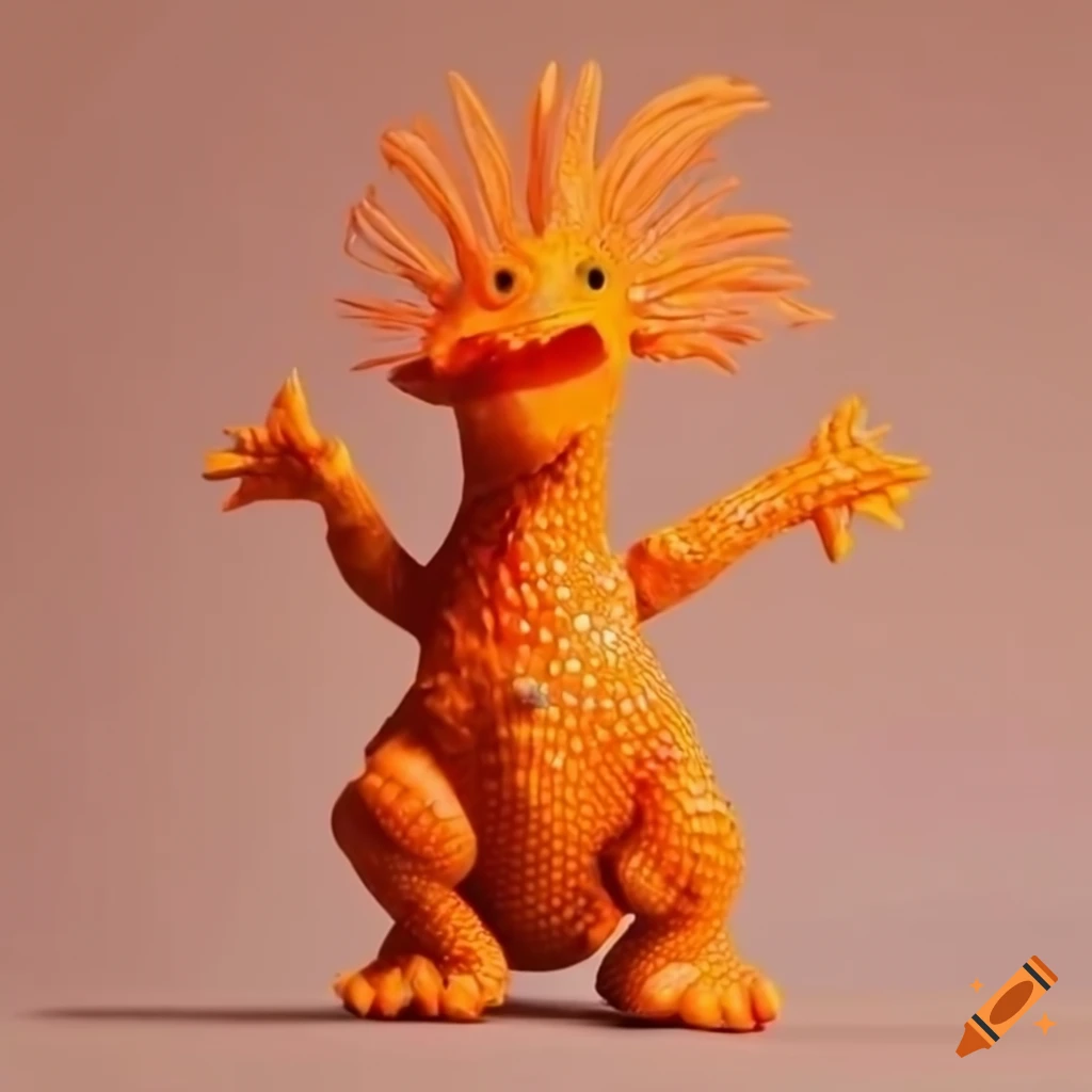 Orange lizard-like creature made from plasticine with flippers and ...