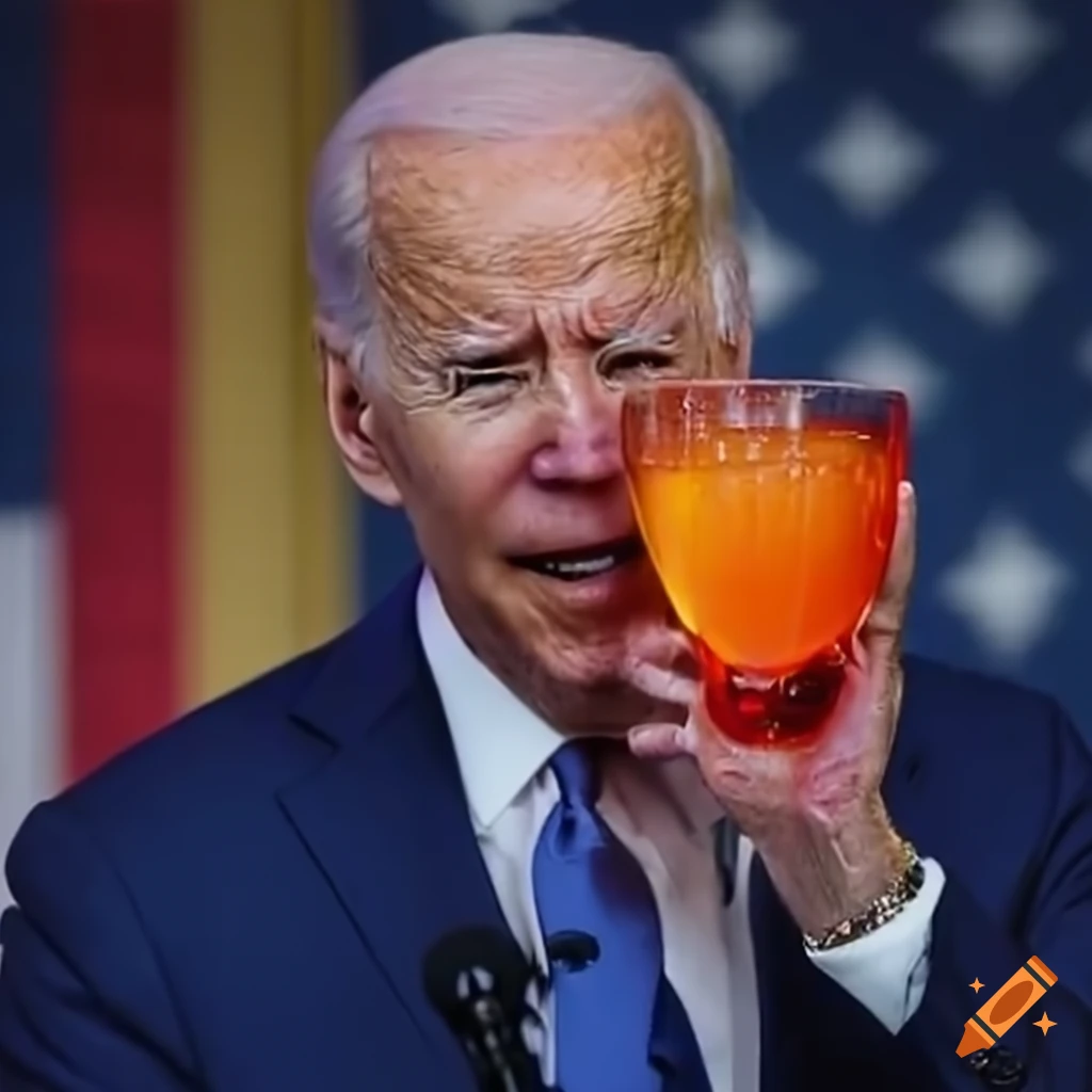 President Biden with an orange beverage and red aura on Craiyon