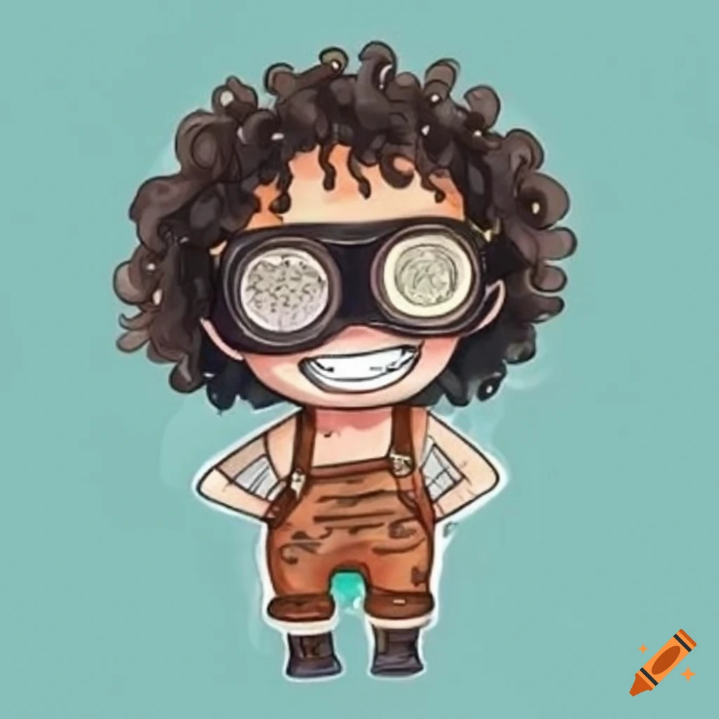 Chibi character usopp from one piece with black curly hair, goggles ...