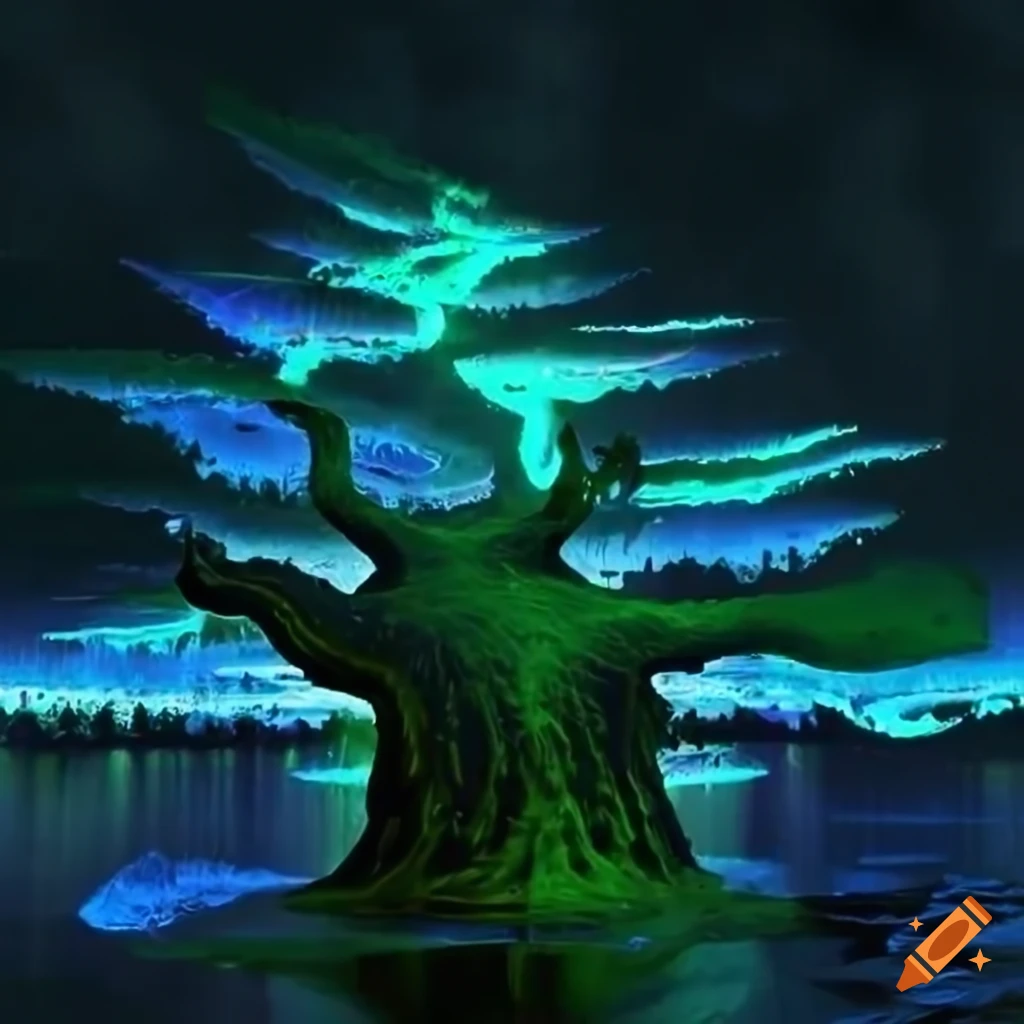 Biopunk forest merging nature and technology with towering ...