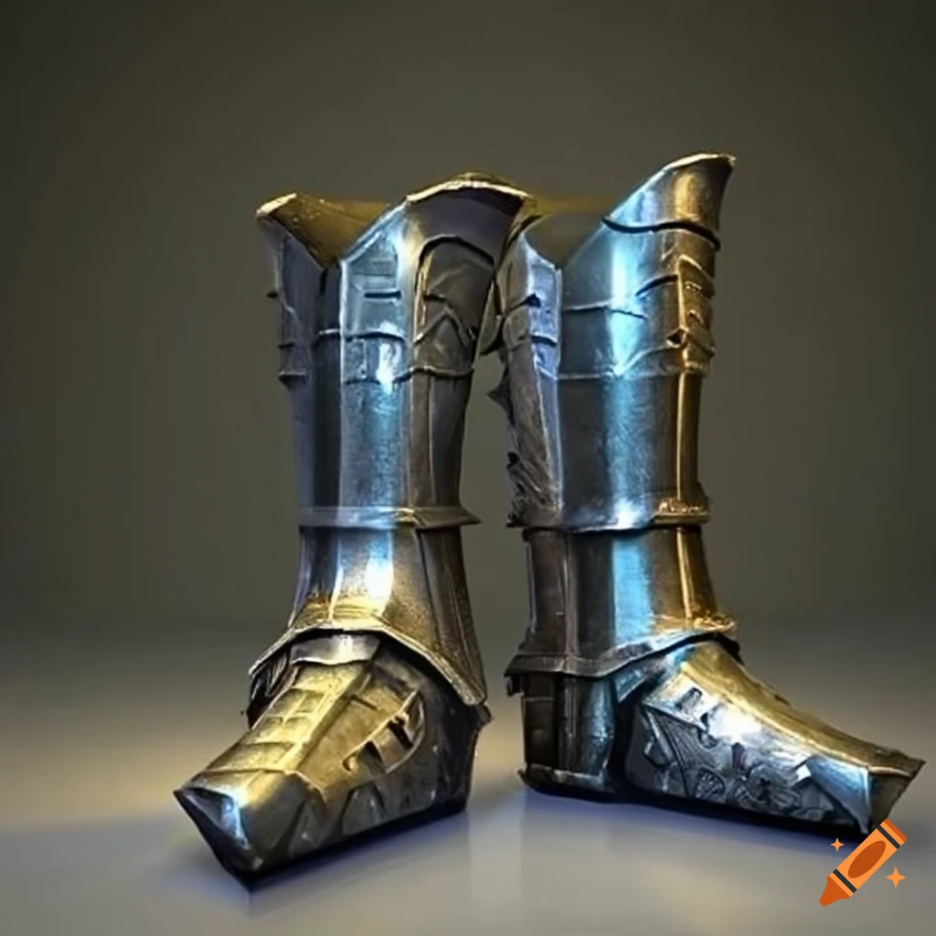 Adorned mithril plated knight boots for a leg armor slot in an rpg game ...