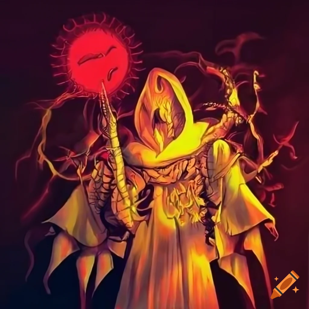 Fantasy composition with golden reaper, serpent arm, ruby slippers, and ...