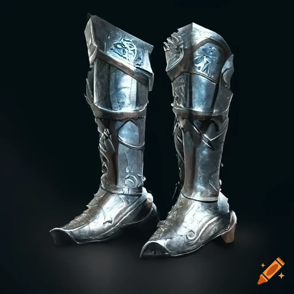 Adorned mithril plated knight boots for leg armor slot in rpg game on ...
