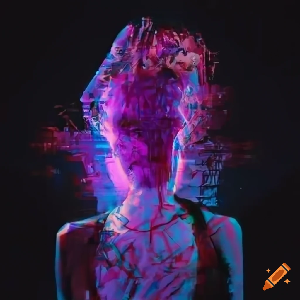 Double exposure anime-inspired art with glitchy textures and gold ...