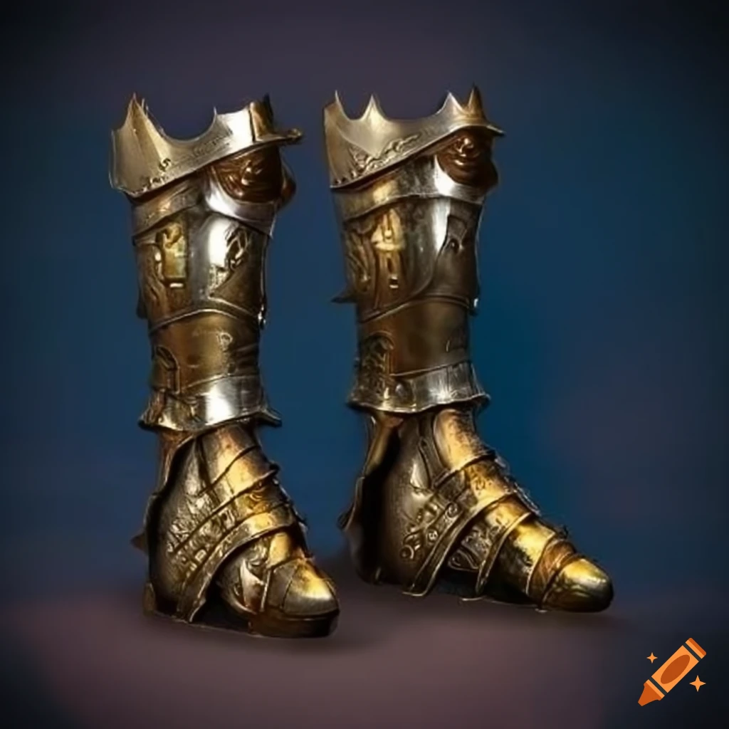 Medieval pair of adorned mithril plated knight boots for rpg game on ...