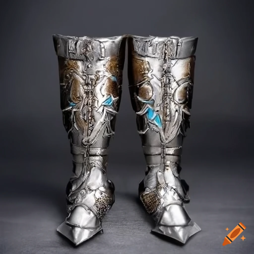 Medieval pair of adorned mithril plated magic boots for rpg game on Craiyon