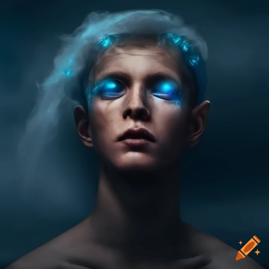 Hyperrealistic representation of a god of air, winds, and storms with a ...