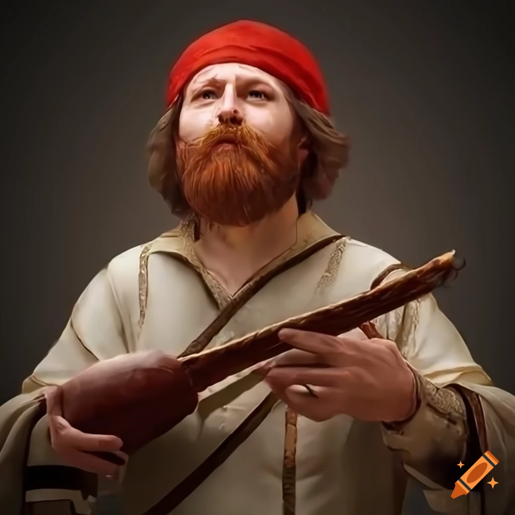 Ancient slavic guslar bard playing gusli under a tree on Craiyon