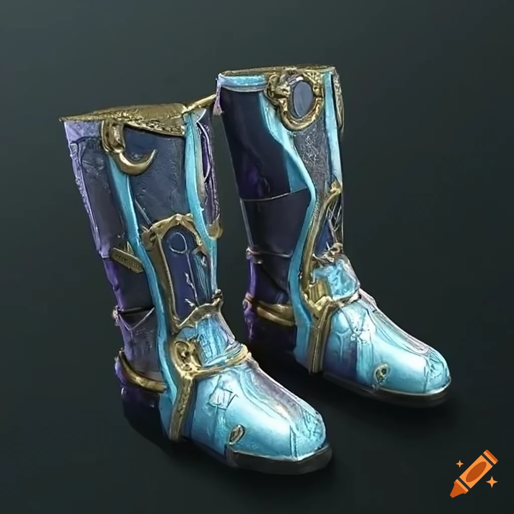 Enchanted mithril boots for a knight's armor ensemble in an RPG game on ...