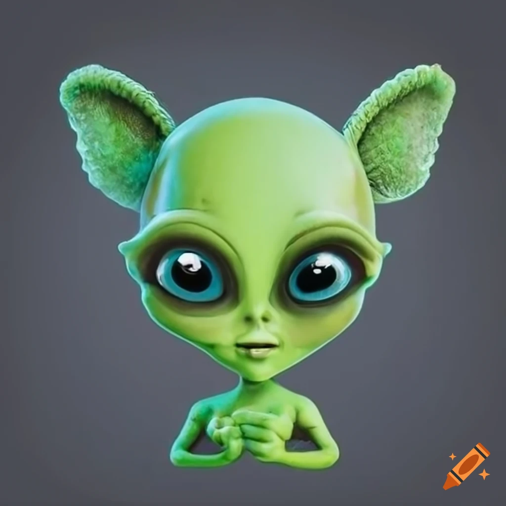 Small green baby alien with big head and ears and cute eyes on Craiyon