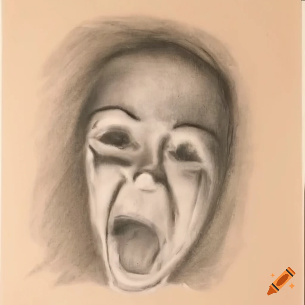 Charcoal drawing of a rotten mouth on tan paper on Craiyon