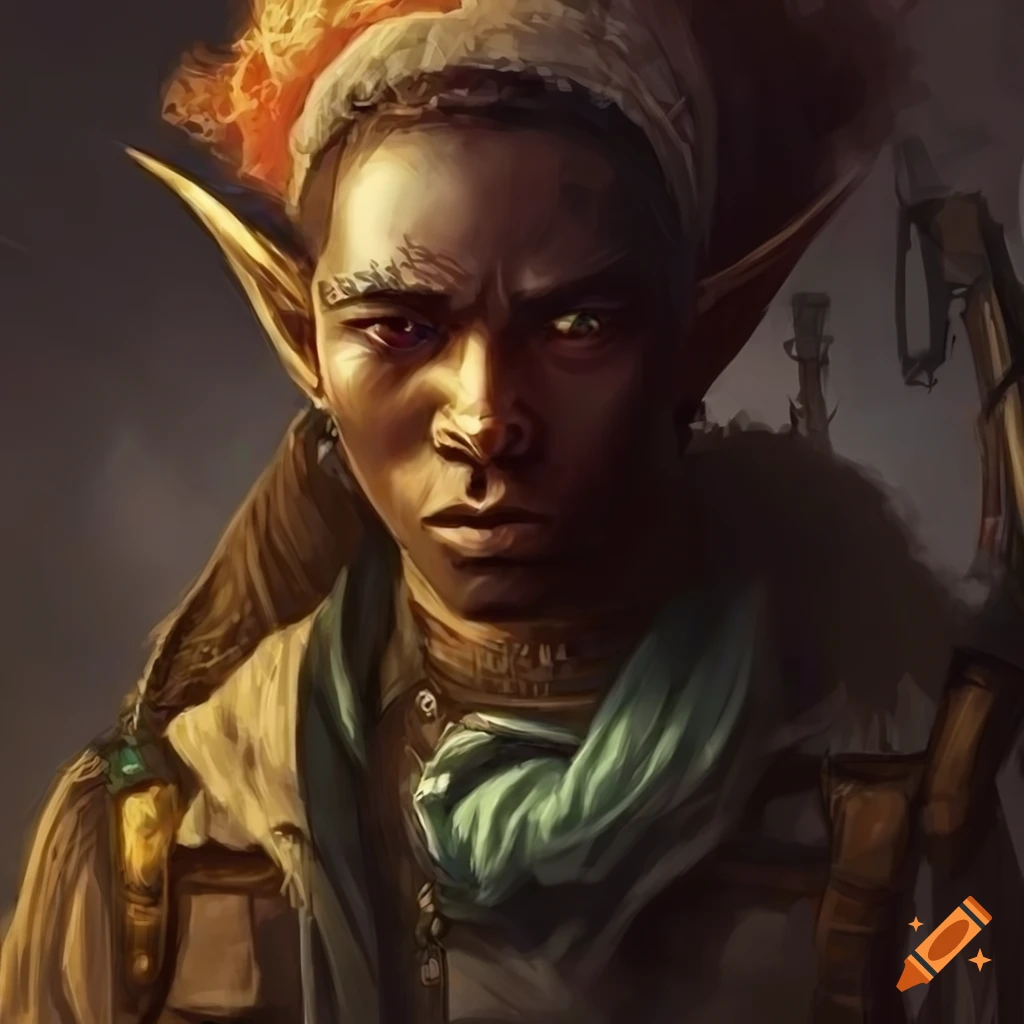 Dark-skinned male elf in vintage explorer gear inspired by marc ...