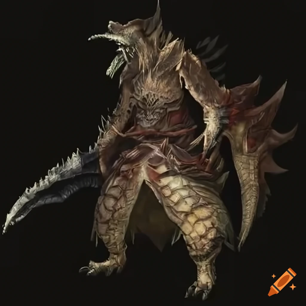 Monster hunter concept art inspired by dark souls dragons on Craiyon