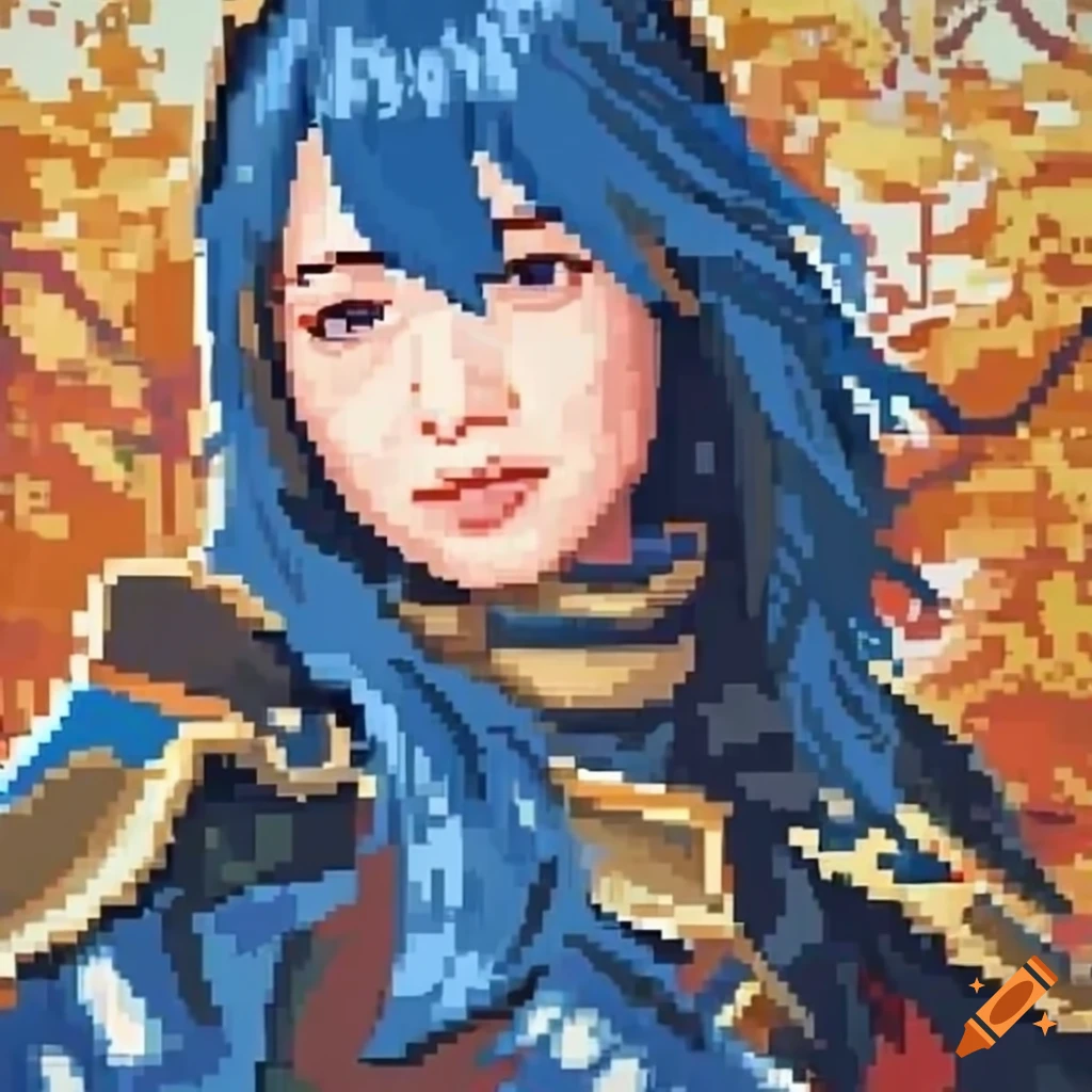Pixelart hyperrealism oil painting portrait of Lucina in wolf pelt ...