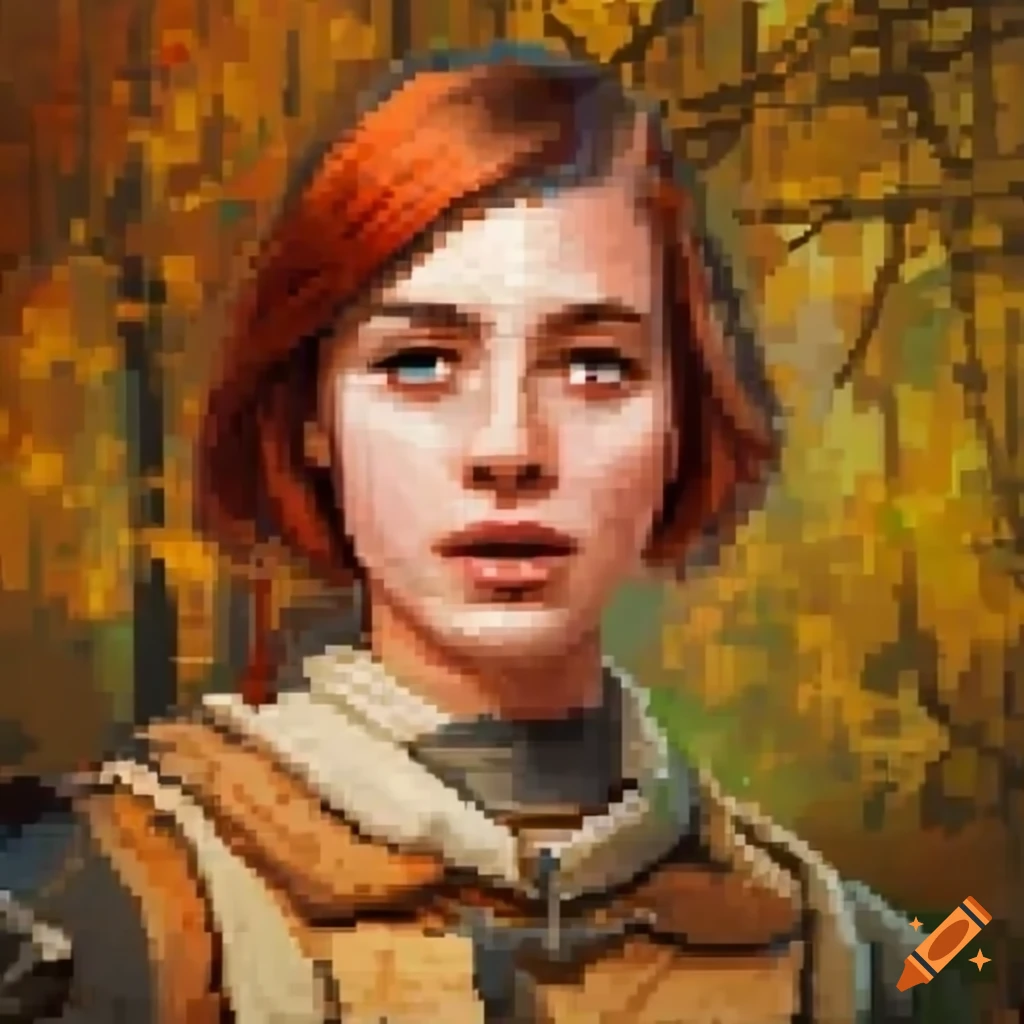 Pixelart hyperrealism portrait of a smiling jrpg heroine honing sword ...