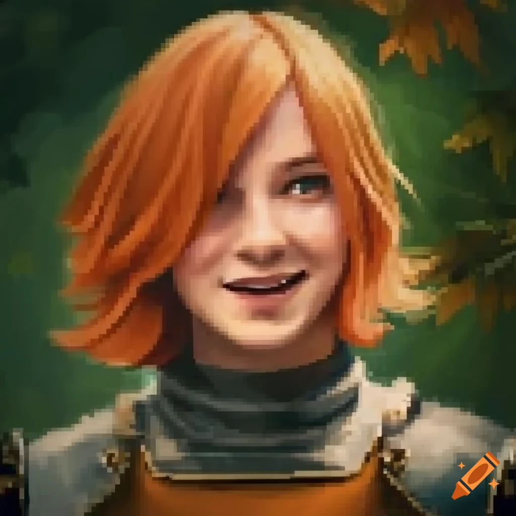 Pixelart hyperrealism portrait of a smiling german jrpg heroine in wolf ...