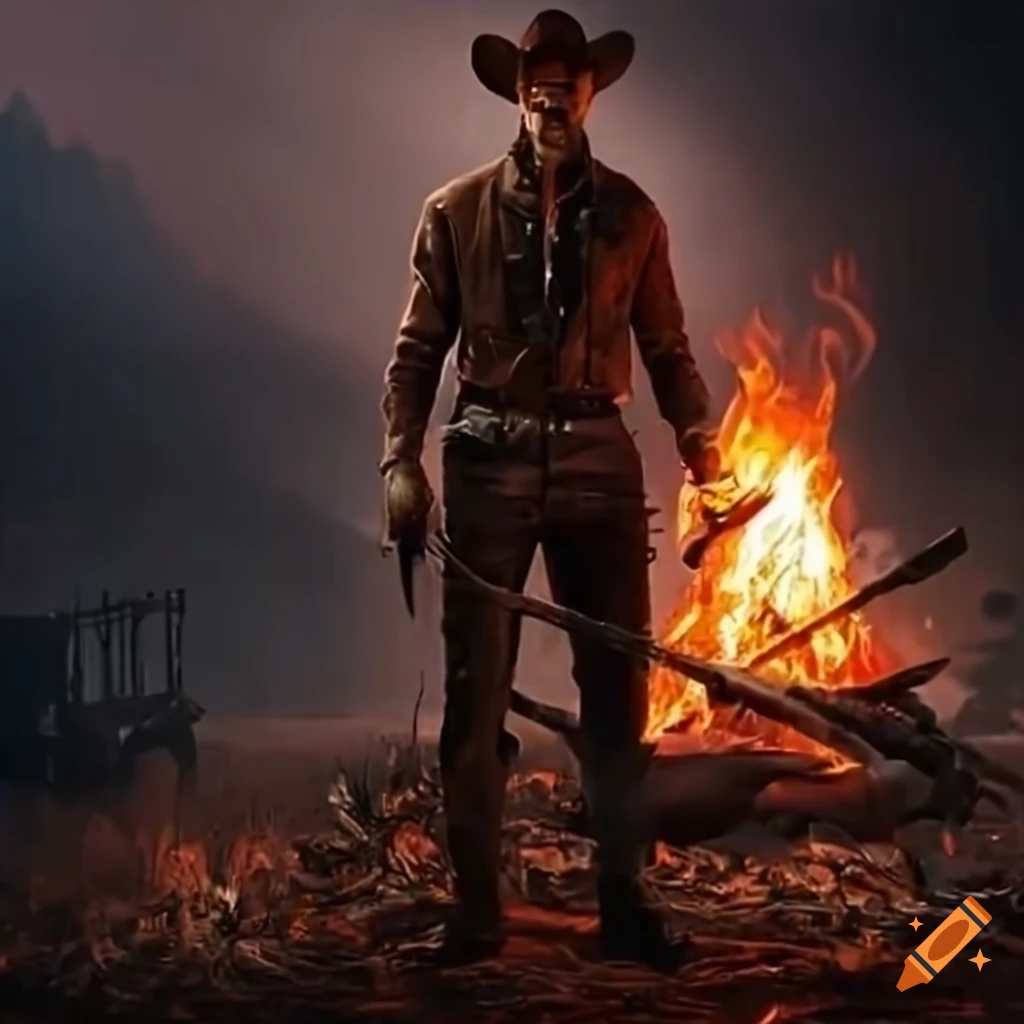 Mysterious cowboy with a white mustache and revolver on Craiyon