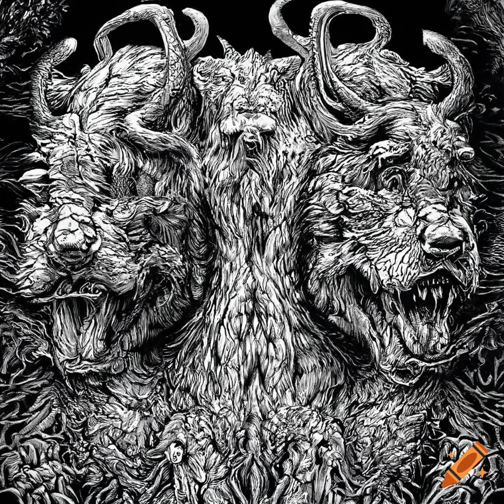 Pen-and-ink artwork of two-headed dog orthrus in bernie wrightson's ...