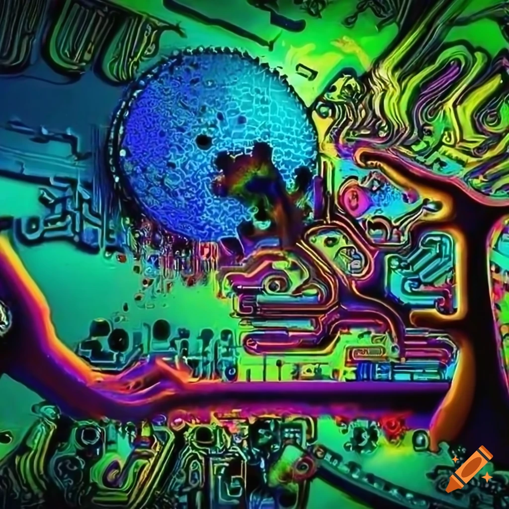 Psychedelic alien tree in tube art style with detailed technical ...