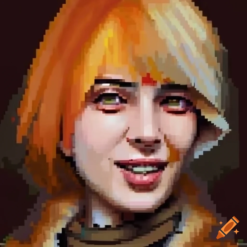 Pixel art hyperrealistic portrait of a laughing jrpg heroine with wolf ...