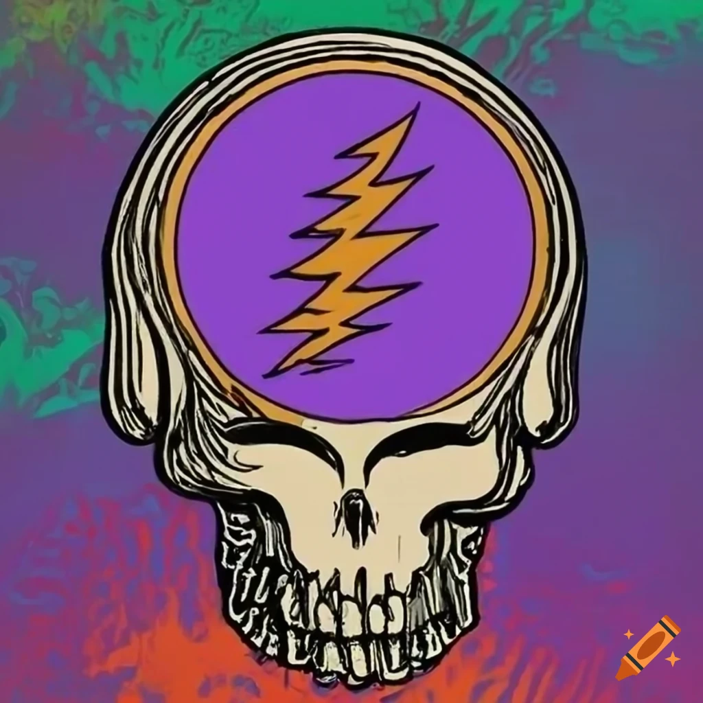 Grateful Dead Stealie with purple, green and orange colors on Craiyon