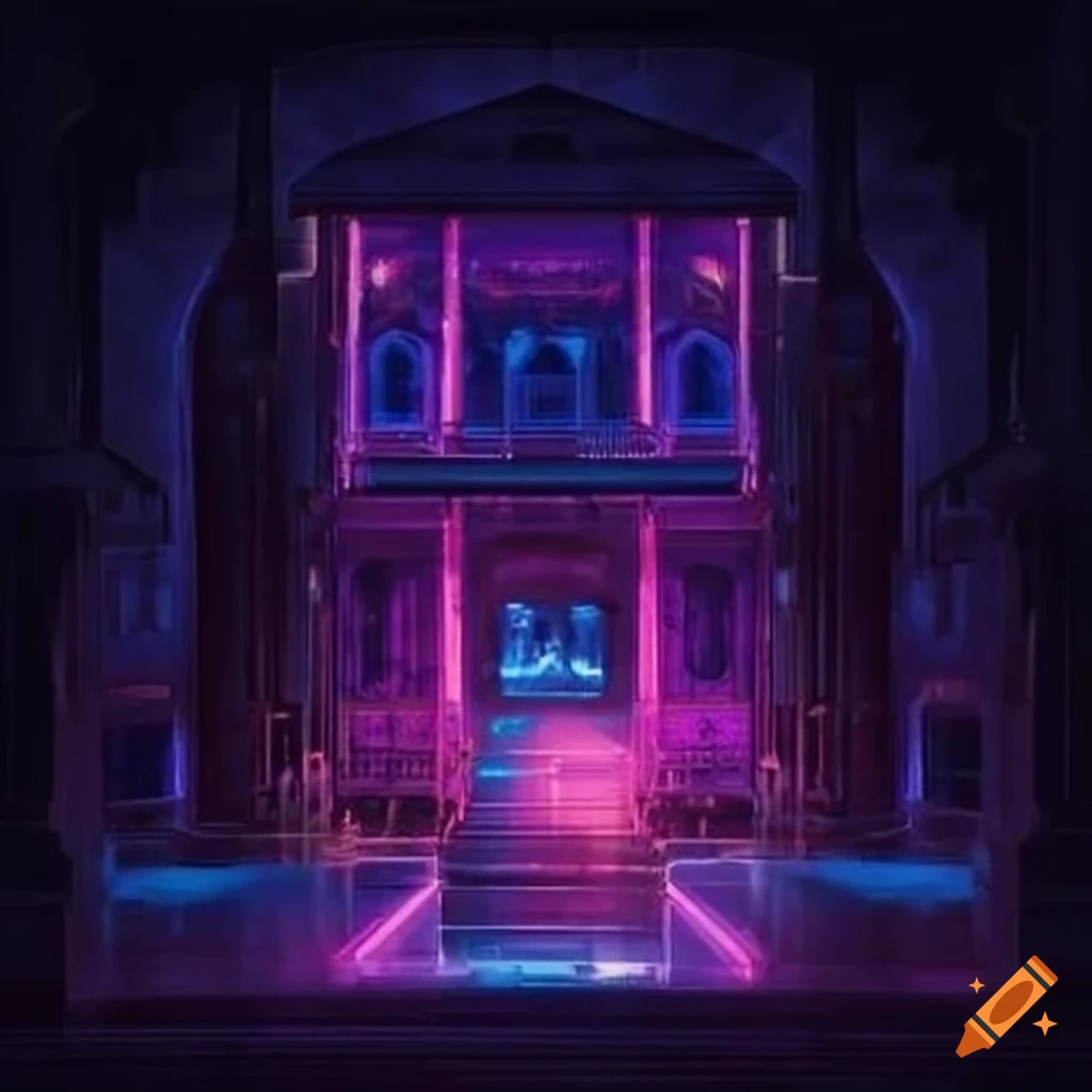 Neon-lit futuristic cyberpunk version of an Indian palace on Craiyon