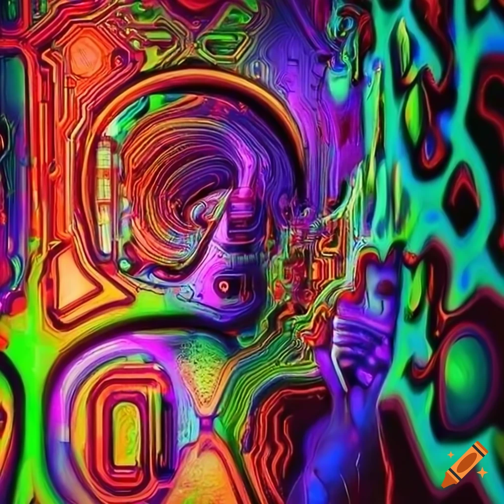 Psychedelic alien tree in electronic circuit board style with tropical ...