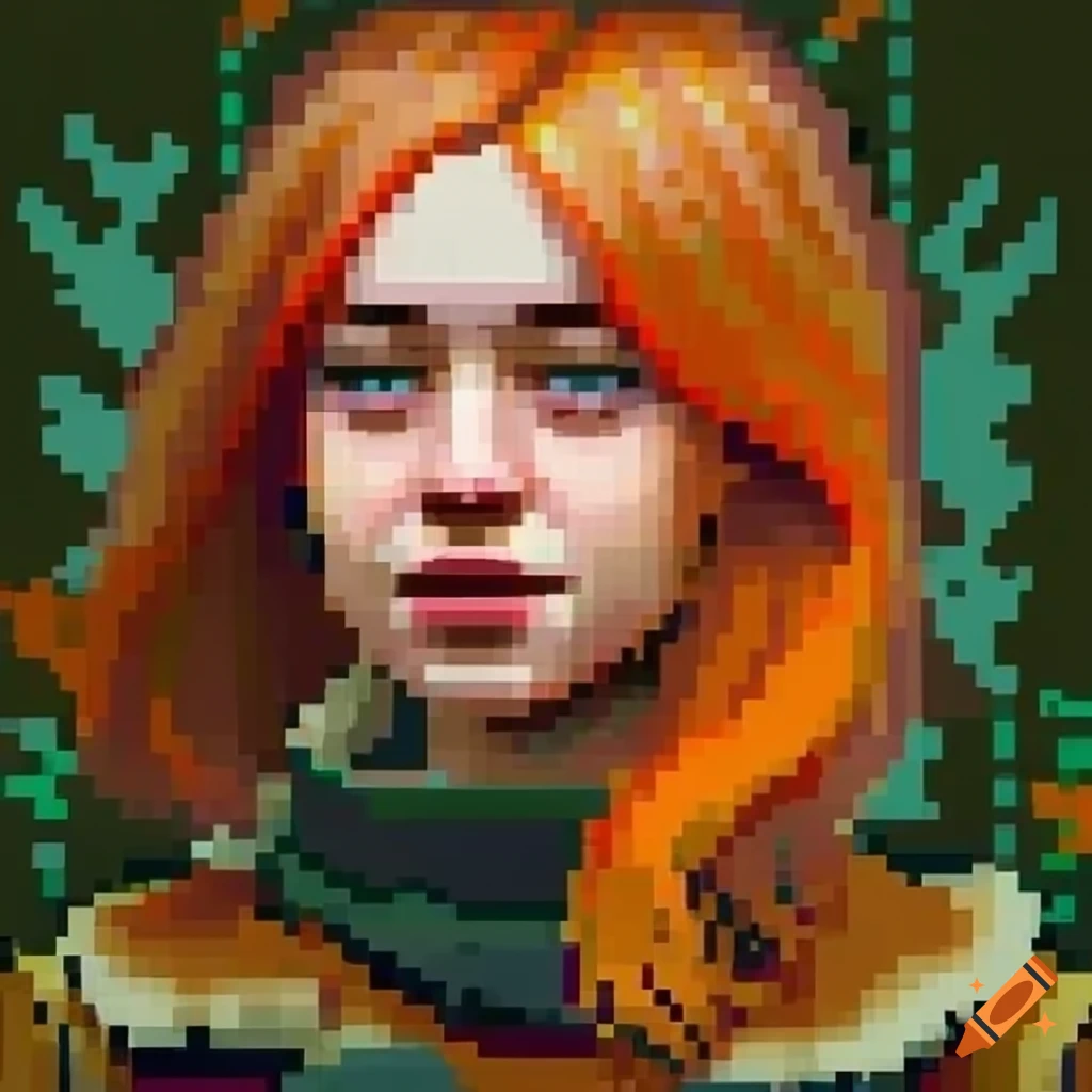 Pixelart hyperrealism portrait of a smiling jrpg heroine in wolf pelt ...