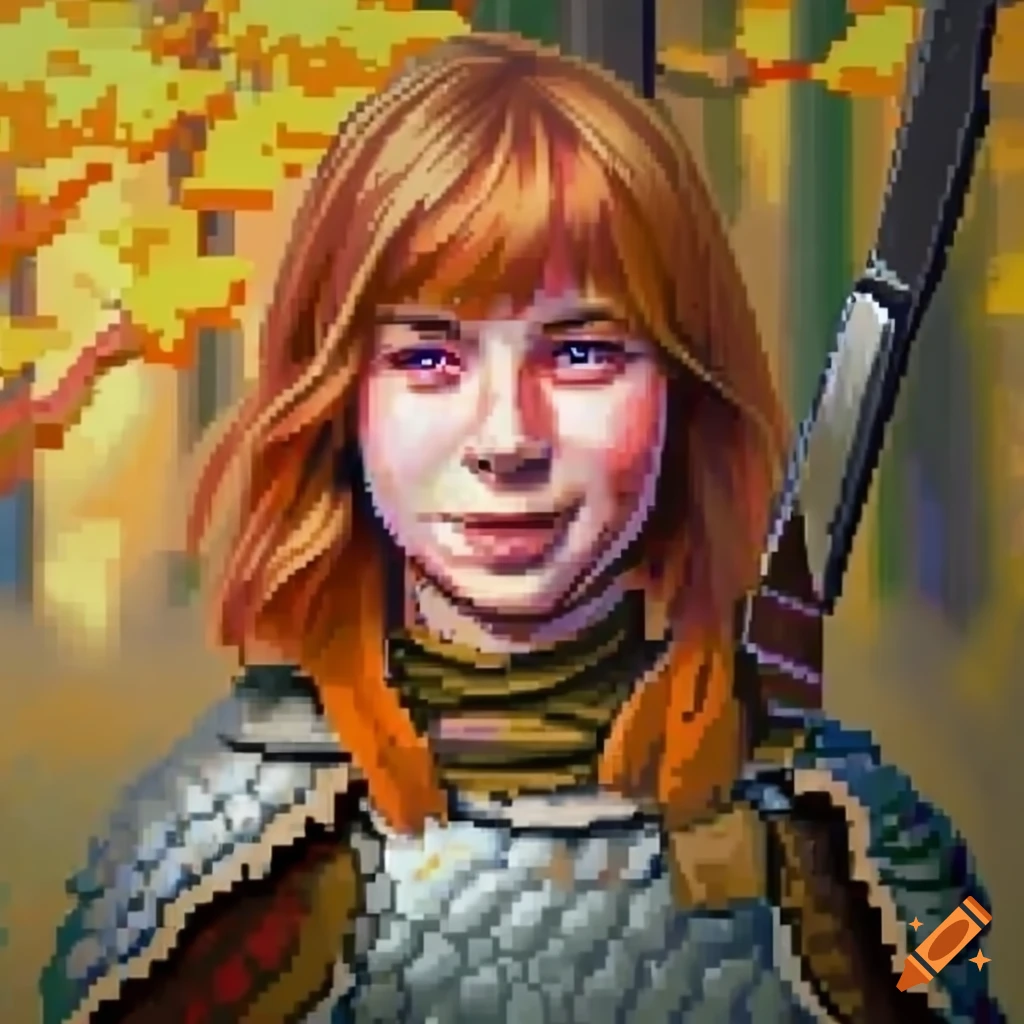 Pixel art hyper-realistic portrait of a smiling russian jrpg heroine ...
