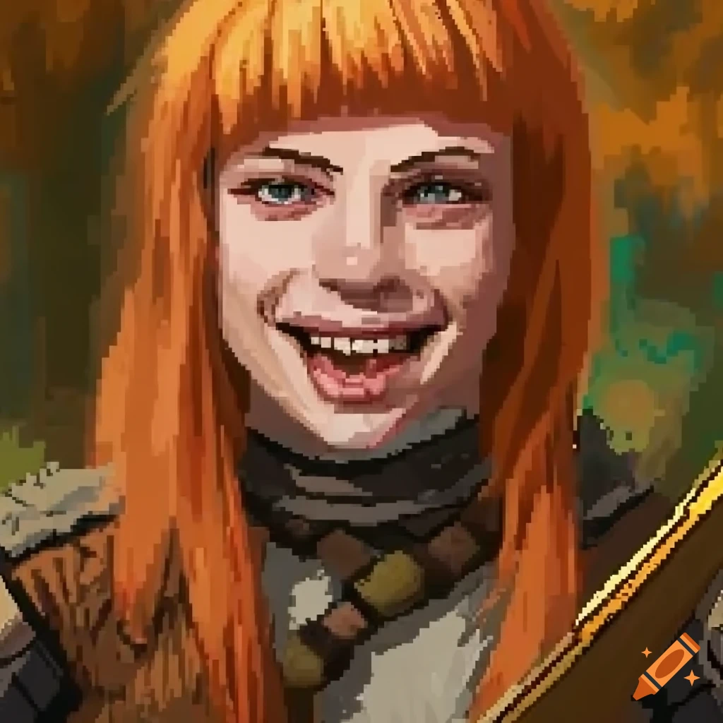 Pixel art portrait of a smiling Russian JRPG heroine with wolf pelt ...