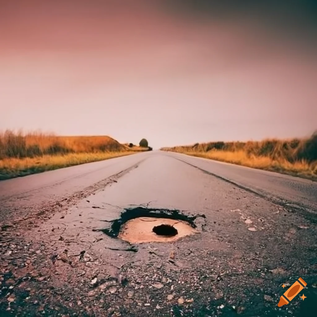 Pothole on a country road on Craiyon