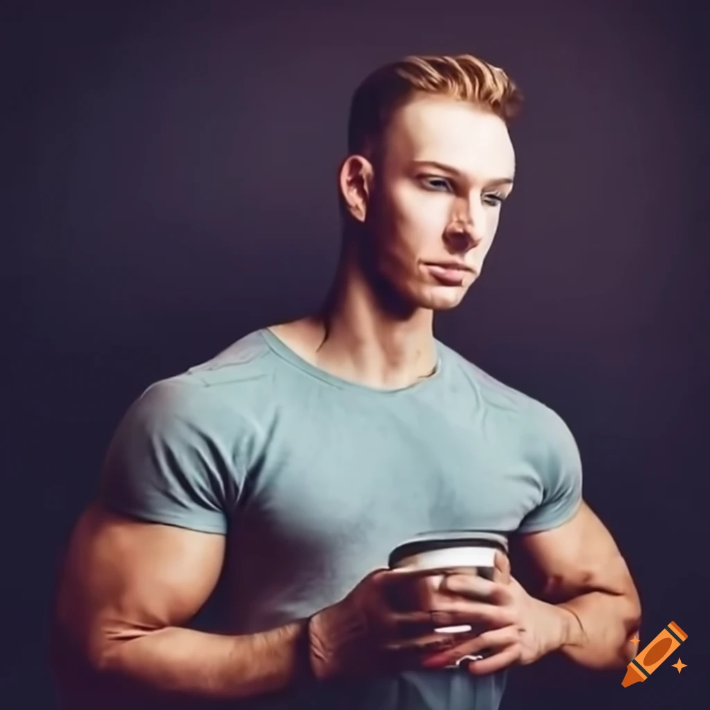 White young bodybuilder and coffee shop owner on Craiyon
