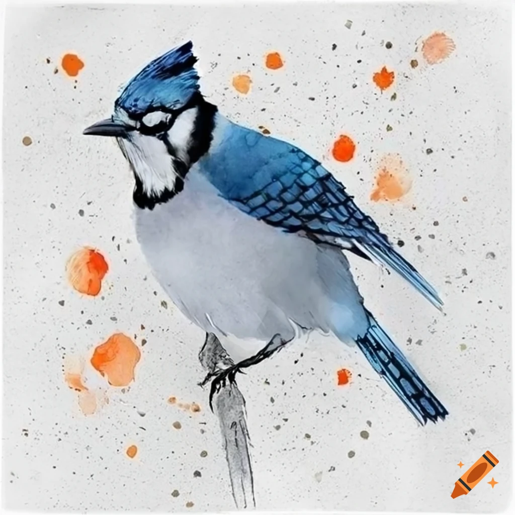 Colorful blue jay design with orange accents for branding on Craiyon