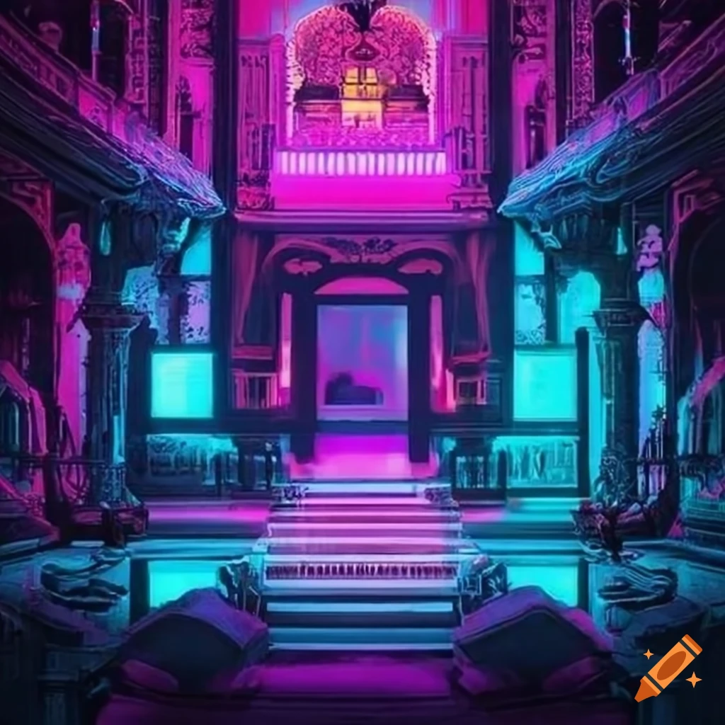 Neon-lit futuristic cyberpunk version of an Indian palace on Craiyon
