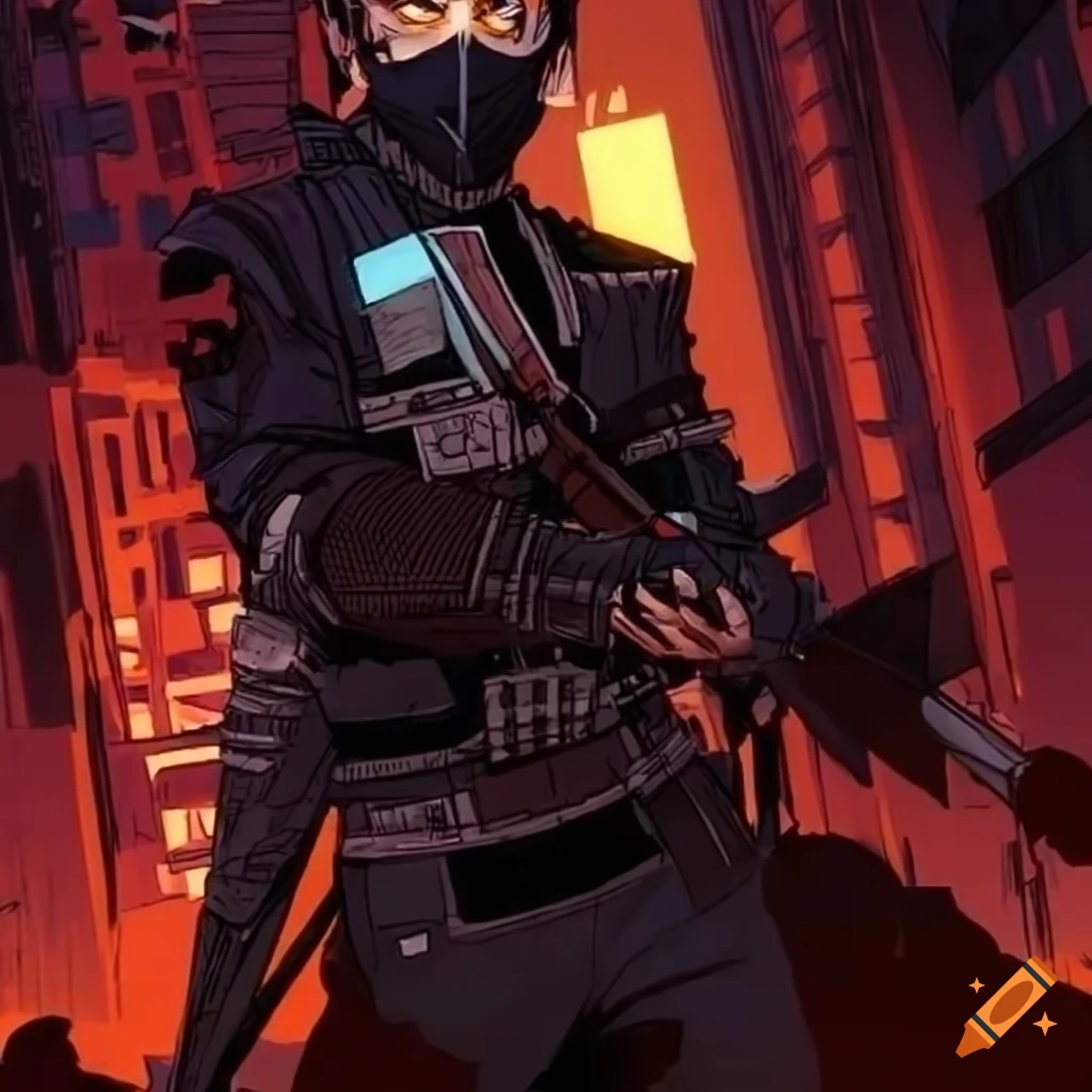 Ninja cyberpunk character in comic style on Craiyon