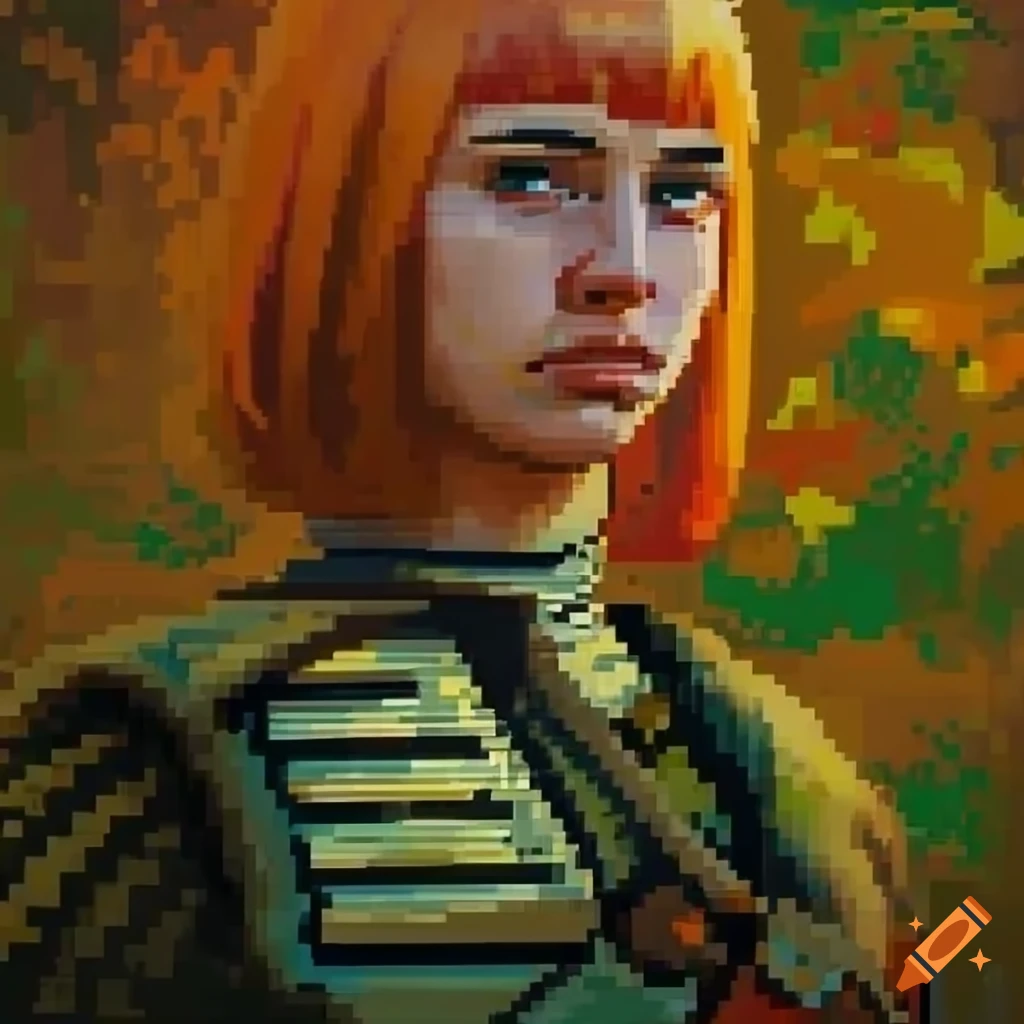 Pixel art hyperrealism portrait of a serious jrpg heroine in wolf pelt ...