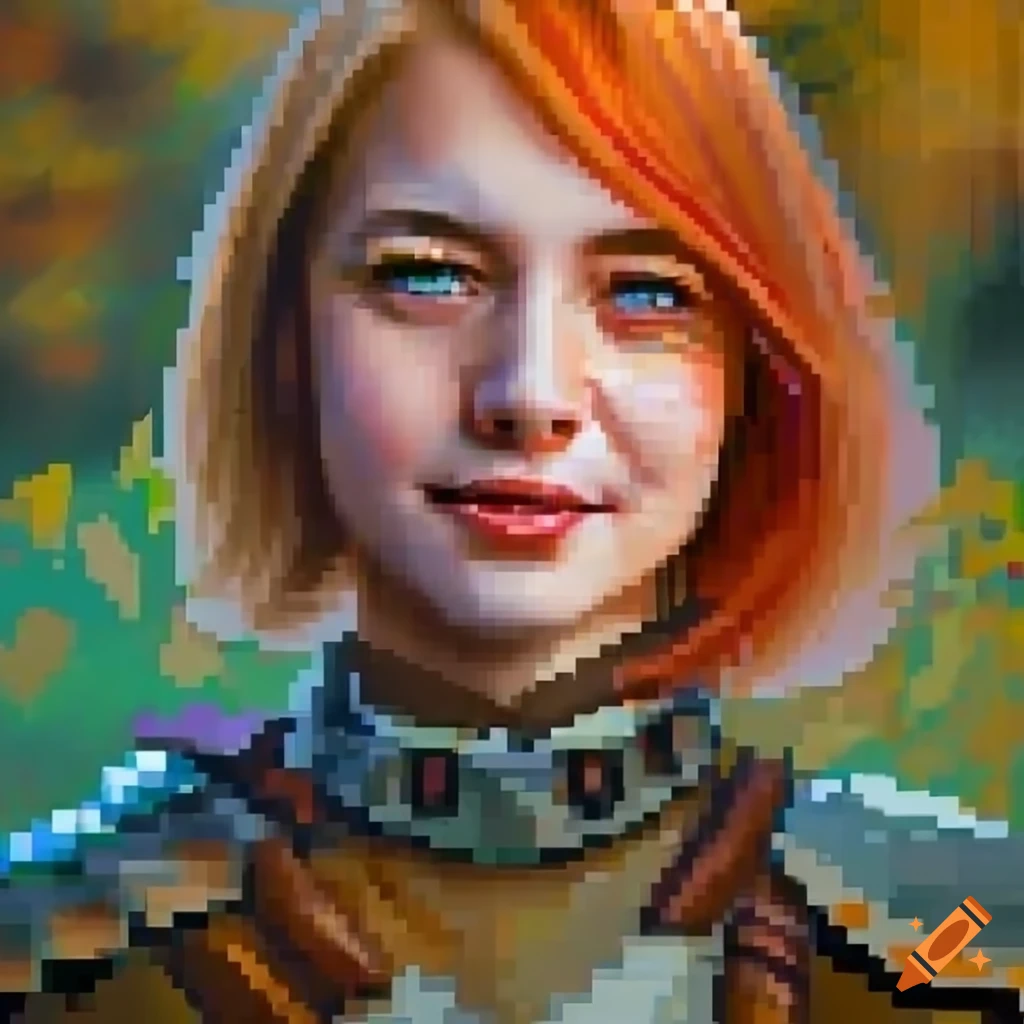 High poly pixel art portrait of a smiling russian jrpg heroine honing ...