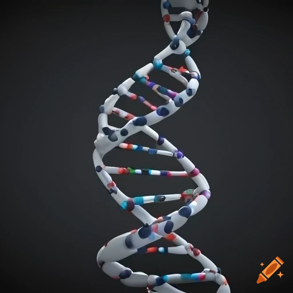 Detailed 3D model of a DNA molecule with intricate helix structure on Craiyon
